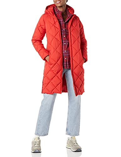 Amazon Essentials Women's Heavyweight Diamond Quilted Knee Length Puffer Coat - Discontinued Colors, Red, Medium