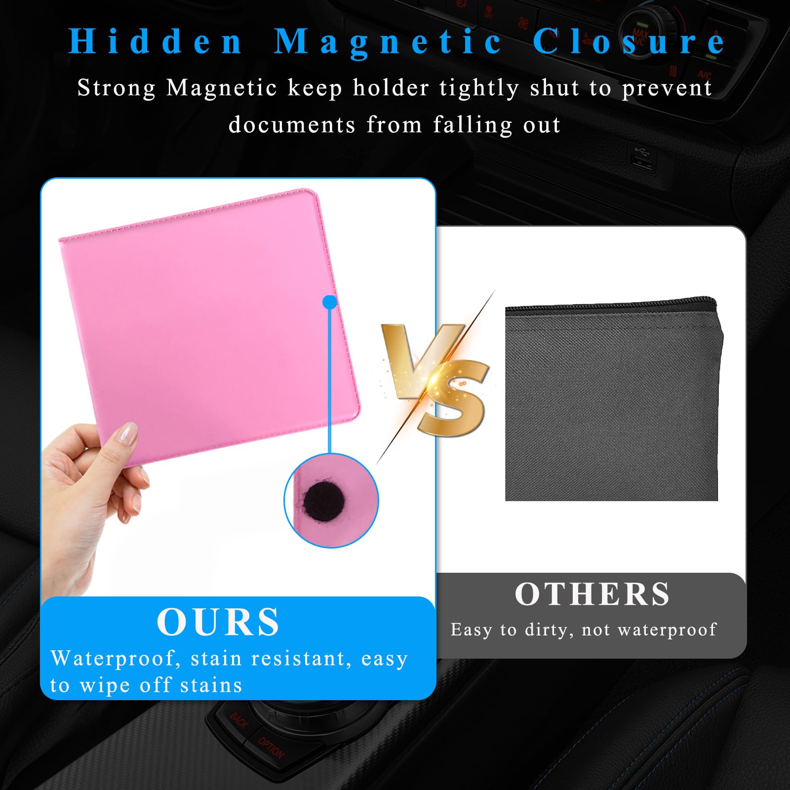 Kewucn 2 PCS Car Registration Insurance Holder, Essential Auto Card Glove Box Organizer, Vehicle Interior Accessories Perfect for Most Car, Truck, SUV (10.55''×4.8'', Pink)