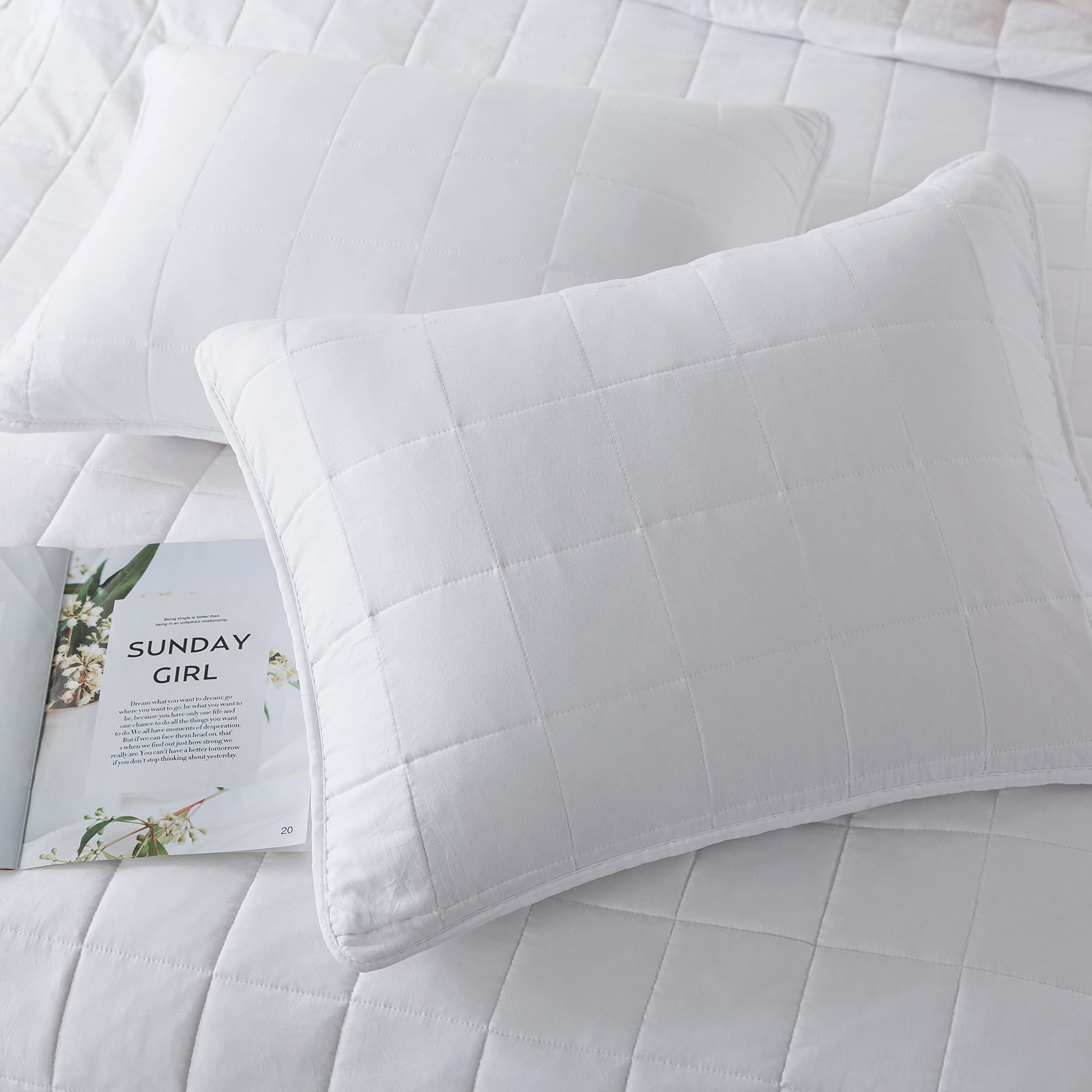 B2EVER White Quilt Queen Size Bedding Sets with Pillow Shams, Lightweight Soft Bedspread Coverlet, Quilted Blanket Thin Comforter Bed Cover for All Season Spring Summer, 3 Pieces, 90x90 inches