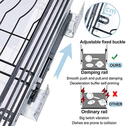 Kitchen Pull Out Shelves Small Size Double Drawer Telescopic Pull Out Spice Rack Vegetable Dish Basket for Kitchen Cupboard, Pantry, Bathroom Stainless Steel Slide Out Cabinet Organizer (30(W)*46.5(