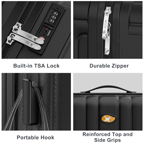 MGOB Checked Luggage 24 inch - Hard Shell Suitcase with Spinner Wheels, Lightweight PC Luggage with TSA Lock(Black, Checked-Medium 24-Inch