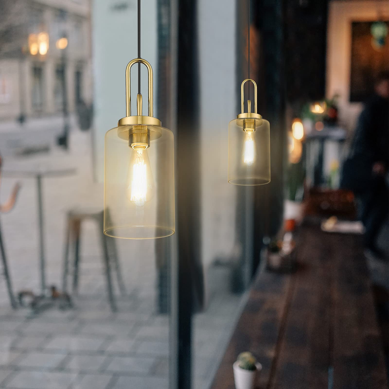 Emliviar Modern Gold Pendant Light - Kitchen Island Hanging Light with Clear Glass Shade in Gold Finish, YCE236 M1L BG