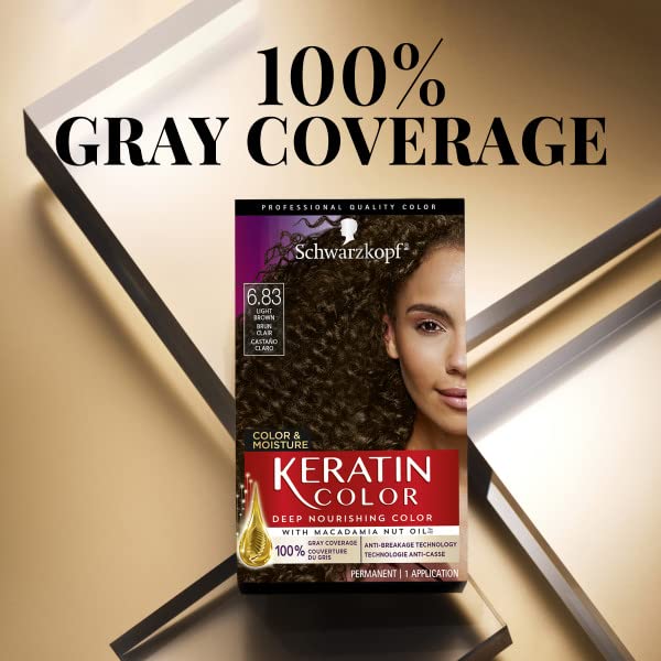 Schwarzkopf Keratin Color, Color & Moisture Permanent Hair Color Cream, 6.83 Light Brown