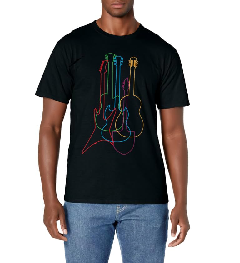UAB KIDKIS Colored Guitars Electric Acoustic Classical Gift T-Shirt - Black - S - Unisex - Short Sleeve - T-Shirt - Guitar Design - Birthday - Music Lovers