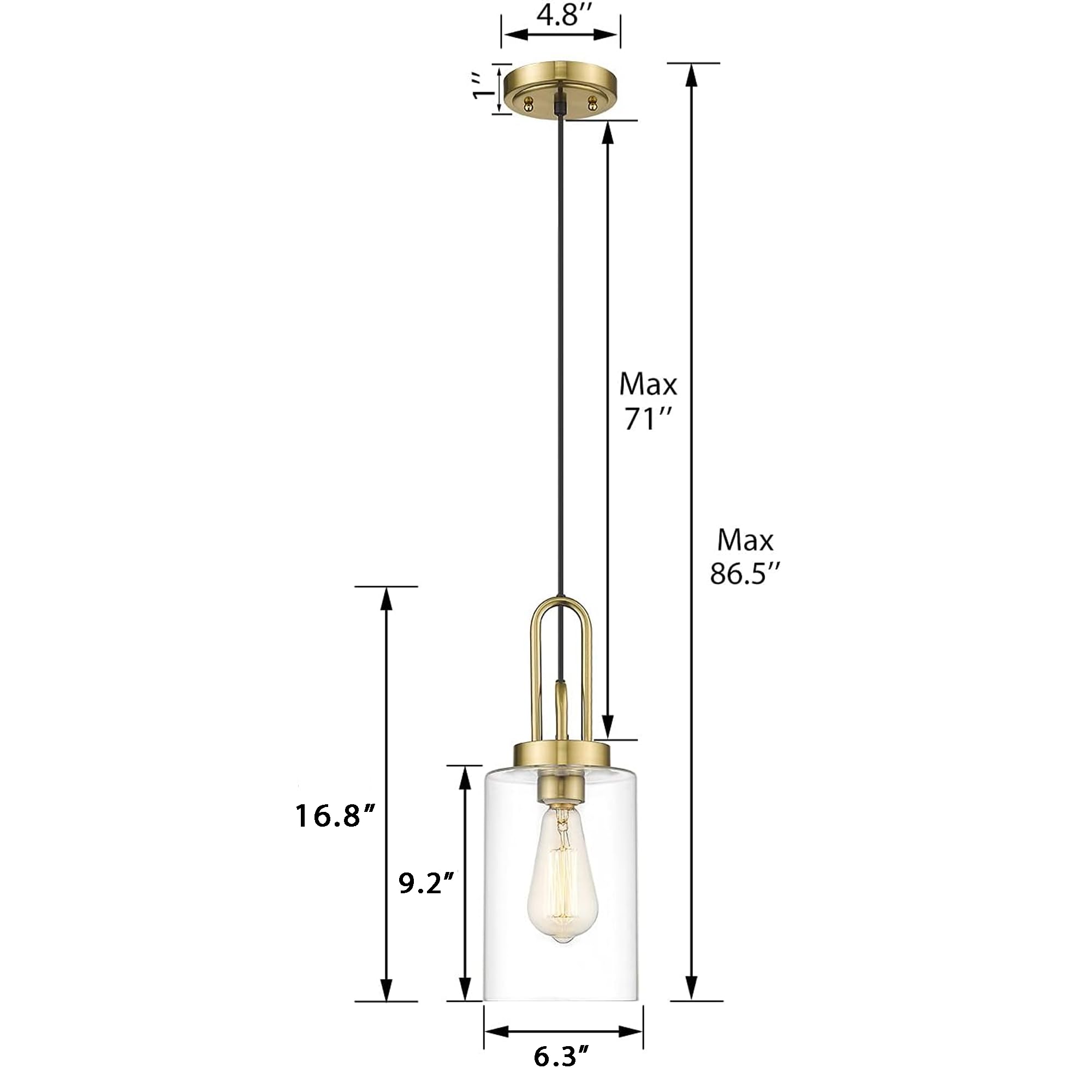 Emliviar Modern Gold Pendant Light - Kitchen Island Hanging Light with Clear Glass Shade in Gold Finish, YCE236 M1L BG