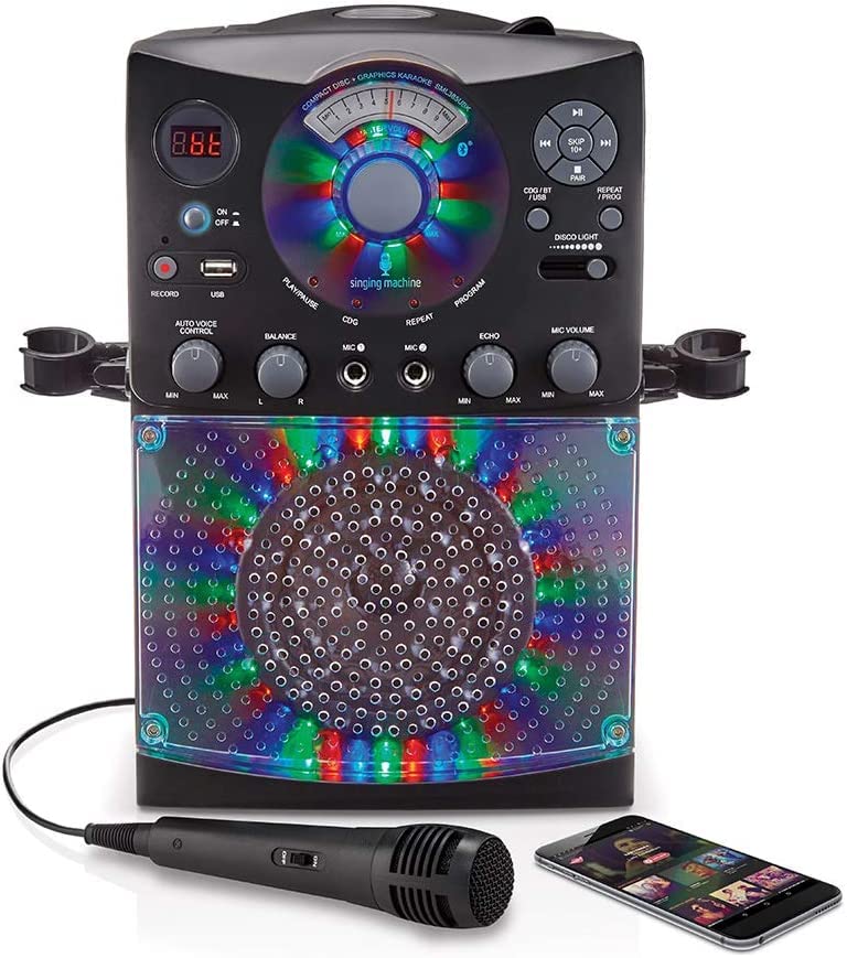 Singing Machine SML385UBK Bluetooth Karaoke System with LED Disco Lights, CD+G, USB, and Microphone, Karaoke Machine for Kids and Adults, Black [Amazon Exclusive]