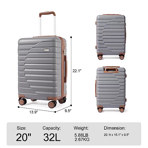 CLUCI Carry On Luggage with Spinner Wheels,Lightweight Hardside Suitcase PC Hardshell Luggage with TSA Lock,20" Carry-On(Dark gray)