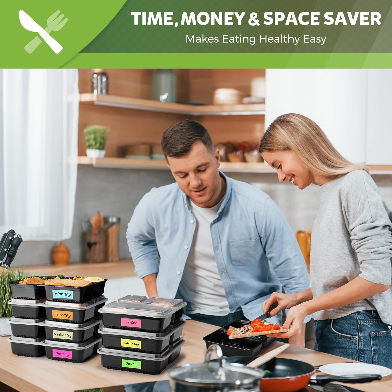 Meal Prep Containers Reusable【3 Compartment 34oz】50 Pack Food Prep Containers with Lids, Disposable To Go Containers, Plastic Food Storage Containers with Lids For Lunch/Deli/Takeout/Leftover