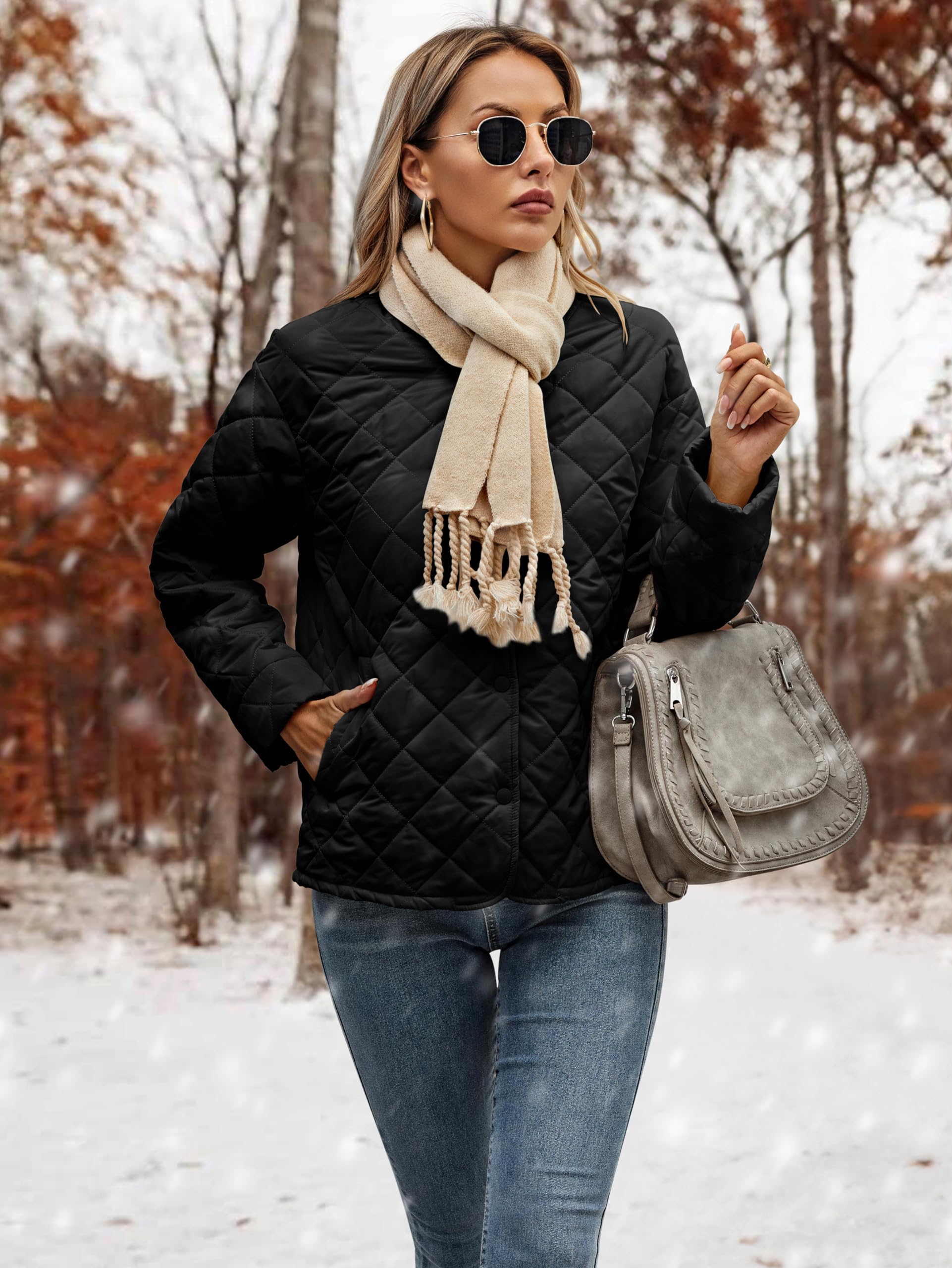 AUTOMET Womens Quilted Jackets Long Sleeve Button Down Bomber Jackets with Pockets Casual Winter Lounge Cotton Wear
