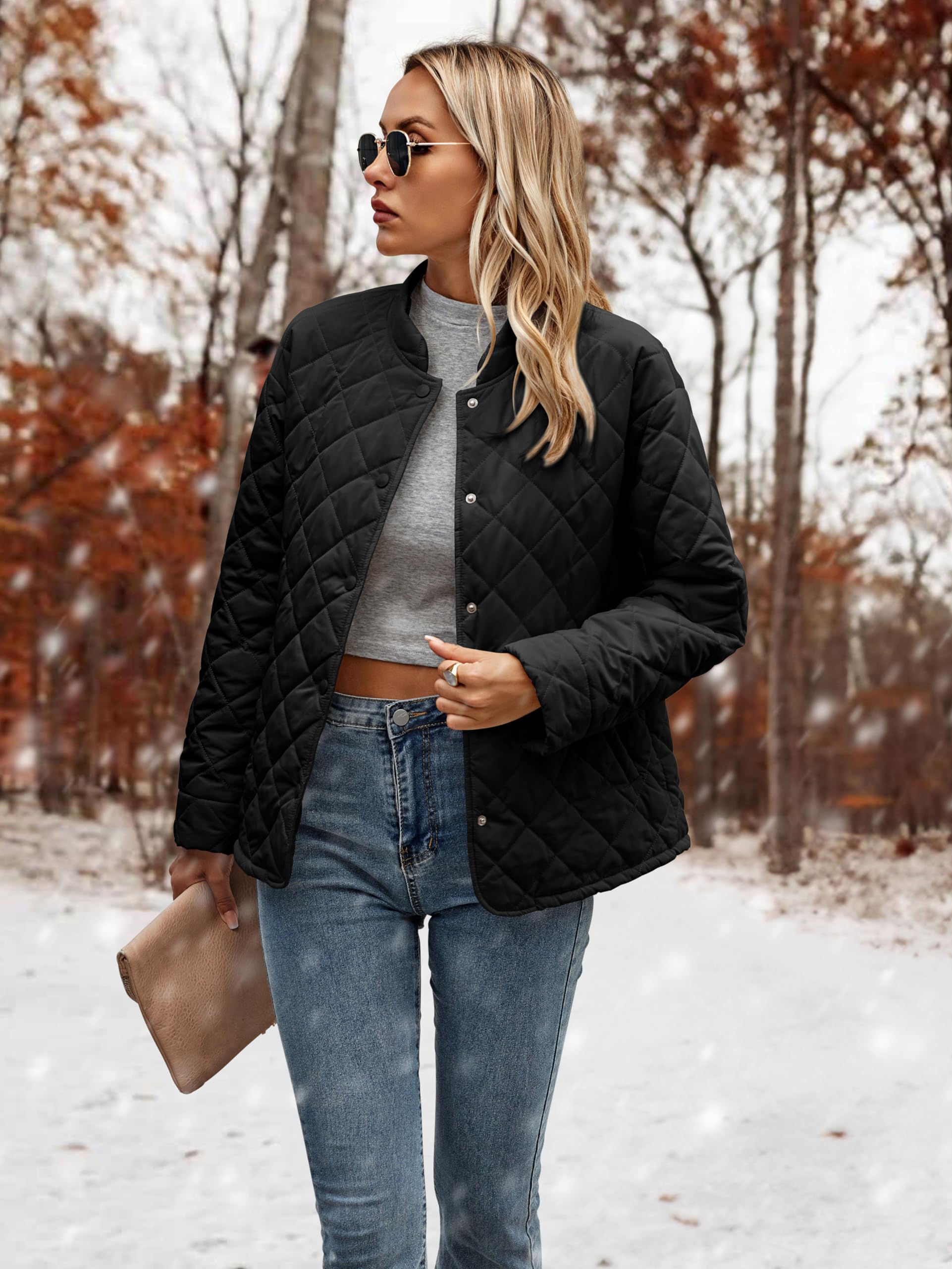 AUTOMET Womens Quilted Jackets Long Sleeve Button Down Bomber Jackets with Pockets Casual Winter Lounge Cotton Wear