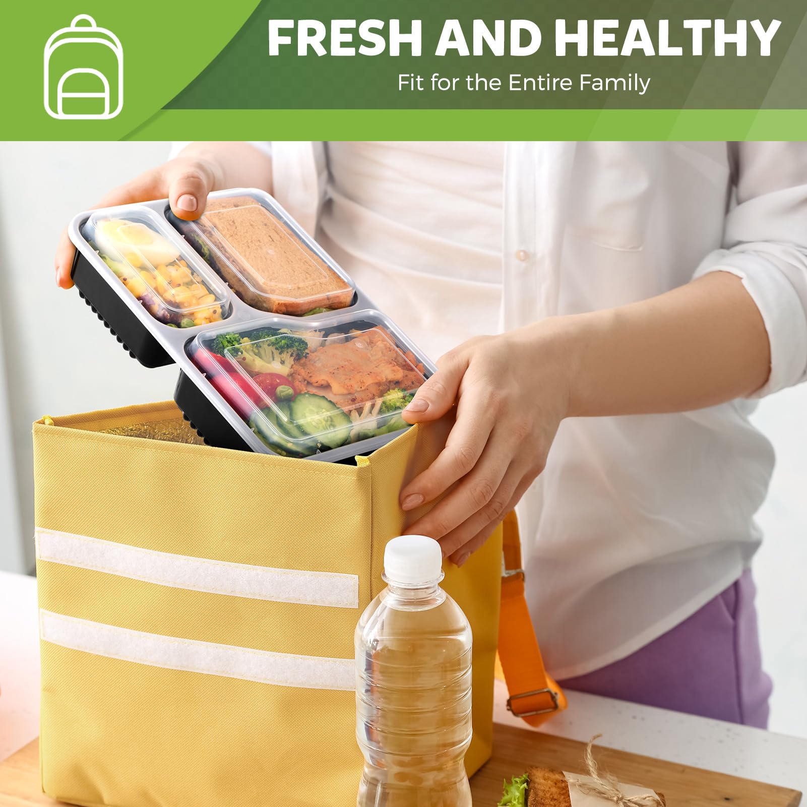 Meal Prep Containers Reusable【3 Compartment 34oz】50 Pack Food Prep Containers with Lids, Disposable To Go Containers, Plastic Food Storage Containers with Lids For Lunch/Deli/Takeout/Leftover