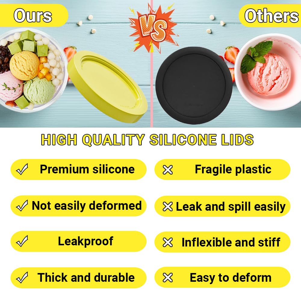 Replacement Pints and Lids for Ninja Creami, Compatible with Ninja NC501 NC500 Series, 24 oz Creami Pint Containers with Leak Proof Lids (blue, yellow) (2pcs)