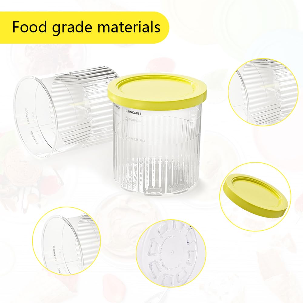 Replacement Pints and Lids for Ninja Creami, Compatible with Ninja NC501 NC500 Series, 24 oz Creami Pint Containers with Leak Proof Lids (blue, yellow) (2pcs)