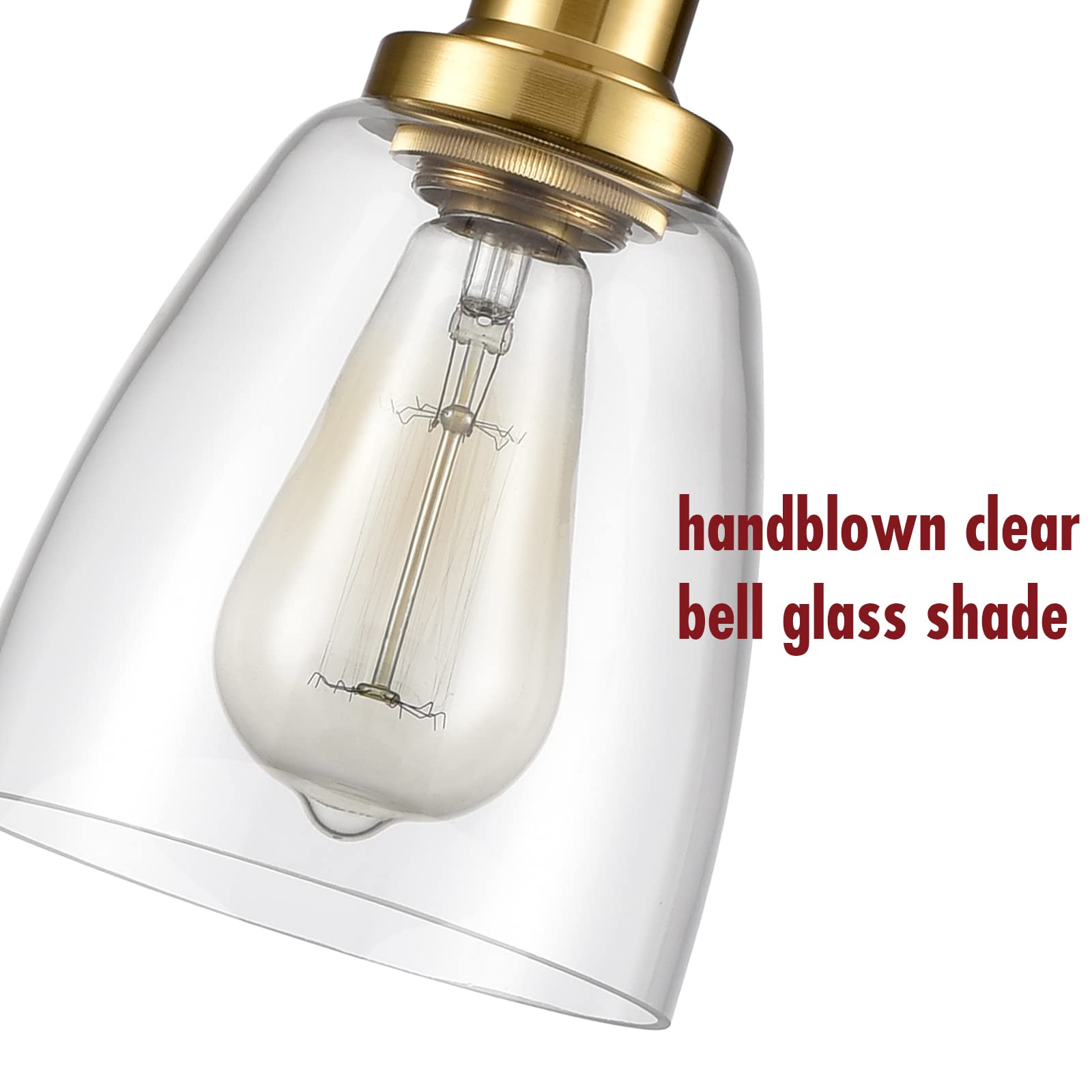 CLAXY Glass Pendant Lights Kitchen Island Mini Pendant Lighting Bell Shade Adjustable Rod Hanging Pendant Light Fixture Gold