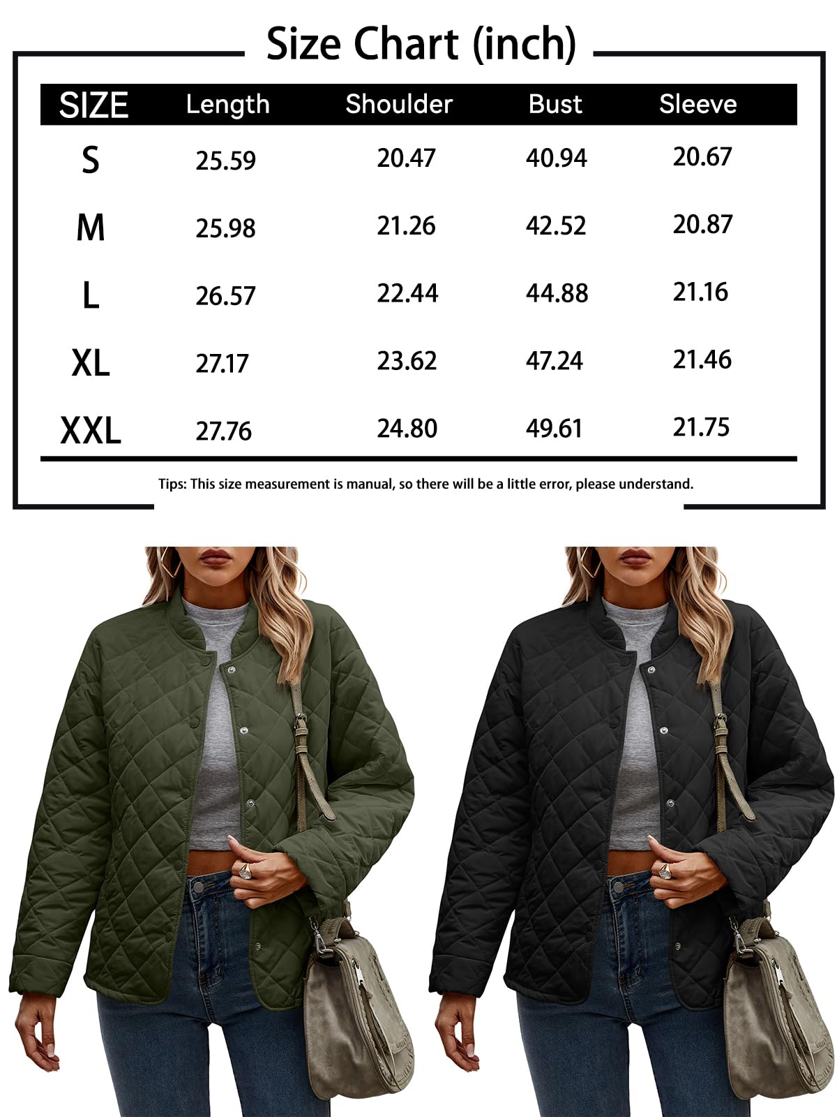 AUTOMET Womens Quilted Jackets Long Sleeve Button Down Bomber Jackets with Pockets Casual Winter Lounge Cotton Wear