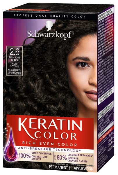 Schwarzkopf Keratin Color Permanent Hair Color Cream, 2.6 Rich Black
