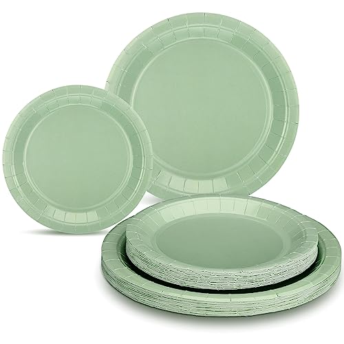 Wesiti 50 Pcs Paper Plates Bulk 7 Inch 9 Inch Disposable Round Dessert Plates Sage Green Dinner Cake Paper Dish for Wedding Bridal Shower Birthday Party Supplies