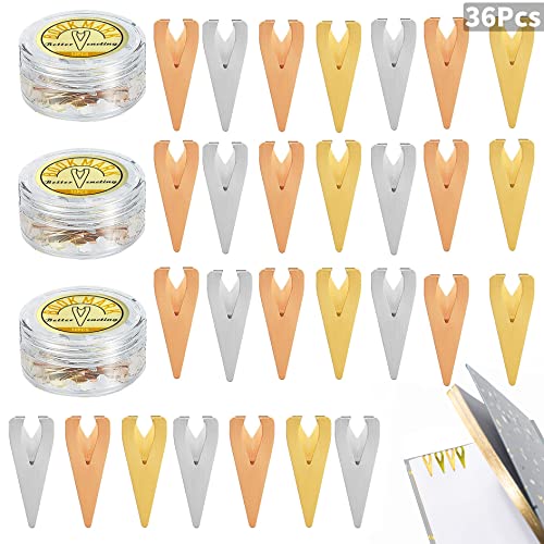 Diymood 3 Boxes Metal Bookmarkers Book Darts Tin Stainless Line Markers Book Darts Line Book Markers for Students Best Gift for All Types of Readers, 12 Per Box (Silver, Gold, Rose Gold)