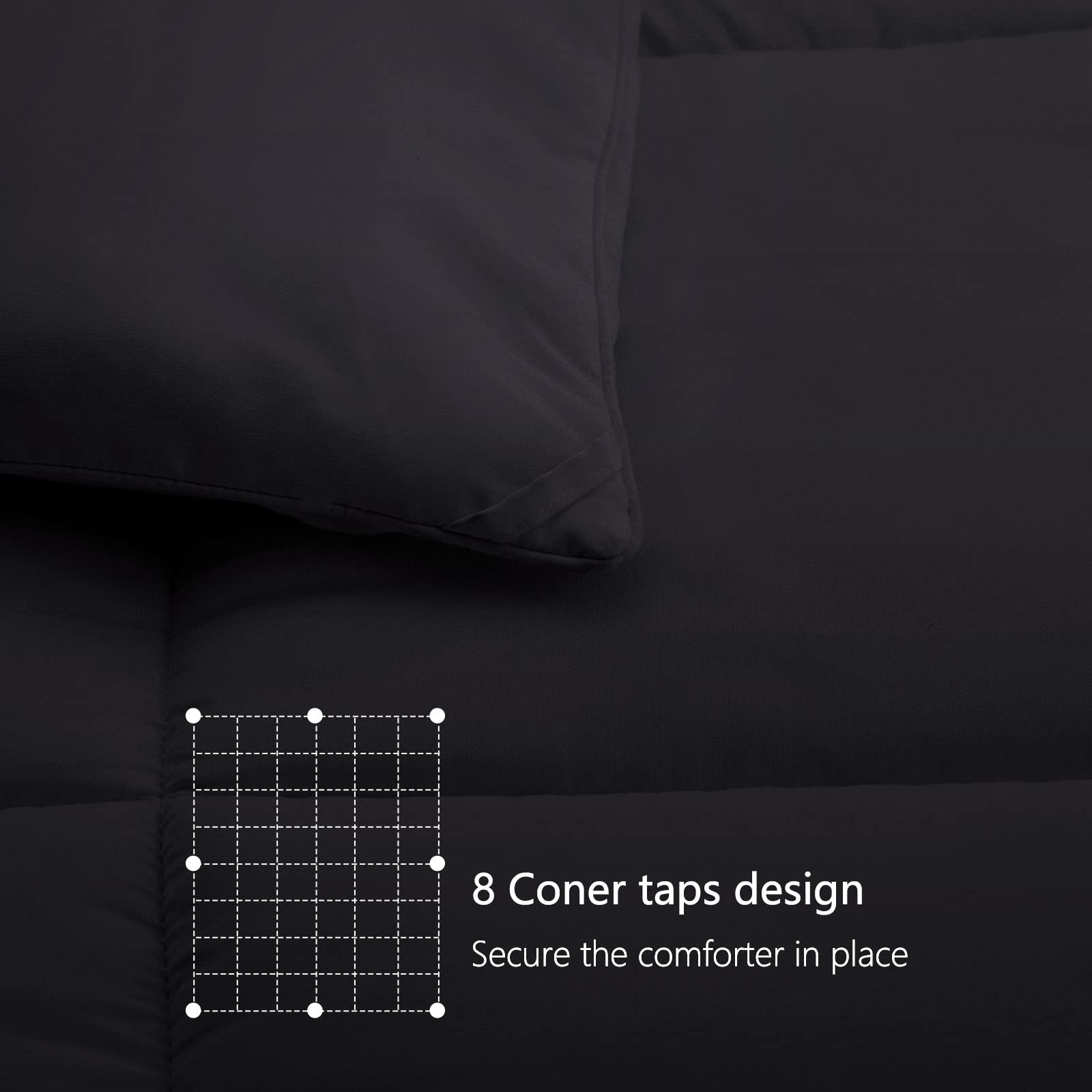 TEXARTIST Premium 2100 Series Queen Comforter All Season Breathable Cooling Black Comforter Soft 4D Spiral Fiber Quilted Down Alternative Duvet with Corner Tabs Luxury Hotel Style (88"x88")