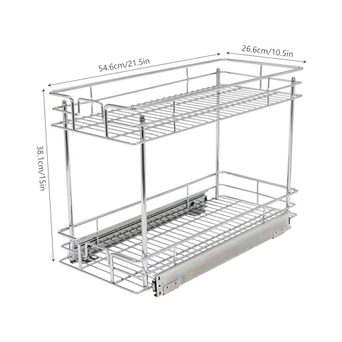 GDAE10 Heavy Duty Cabinet Pull Out Shelves, 2-Tier Pull Out Cabinet Organizer, Silver Slide Out Cabinet Organizer Storage for Home Kitchen