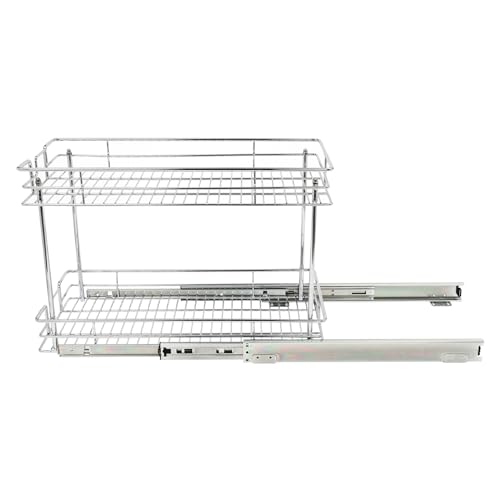 GDAE10 Heavy Duty Cabinet Pull Out Shelves, 2-Tier Pull Out Cabinet Organizer, Silver Slide Out Cabinet Organizer Storage for Home Kitchen