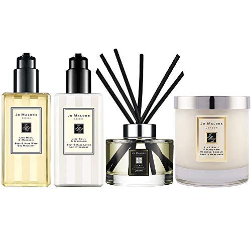 Jo Malone Lime Basil & Mandarin Body & Hand Wash and Lotion 8.5 Oz Each, Scent Surround Diffuser 5.6 Oz & Scented Home Candle 7 Oz