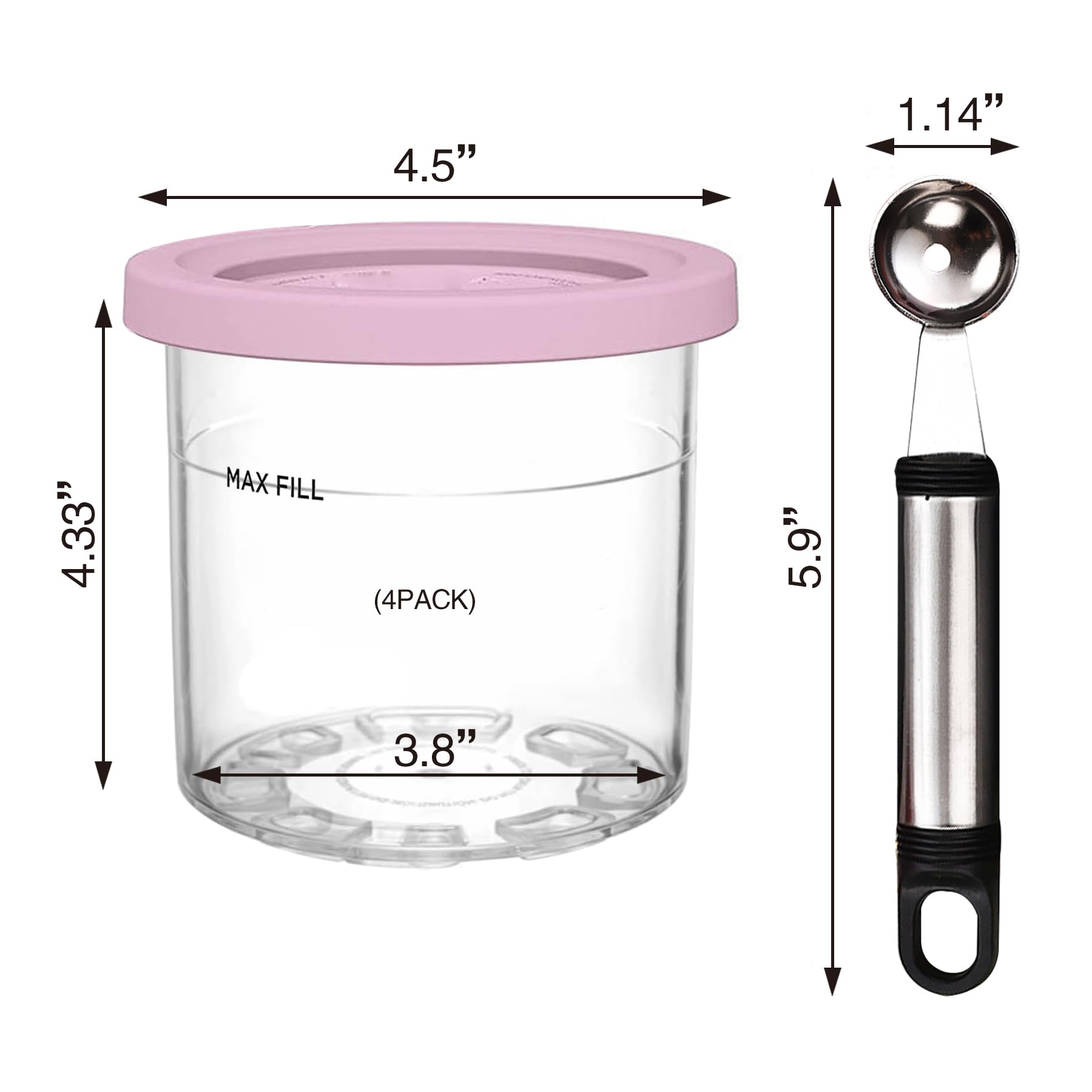 TKLIFE 16oz Cups containers,Extra Replacement Pints and Lids,storage container Compatible with Ninja Creami NC299 NC300 Series Creami Ice Cream Makers,Dishwasher Safe,Leak Proof Lids - 4 Pack