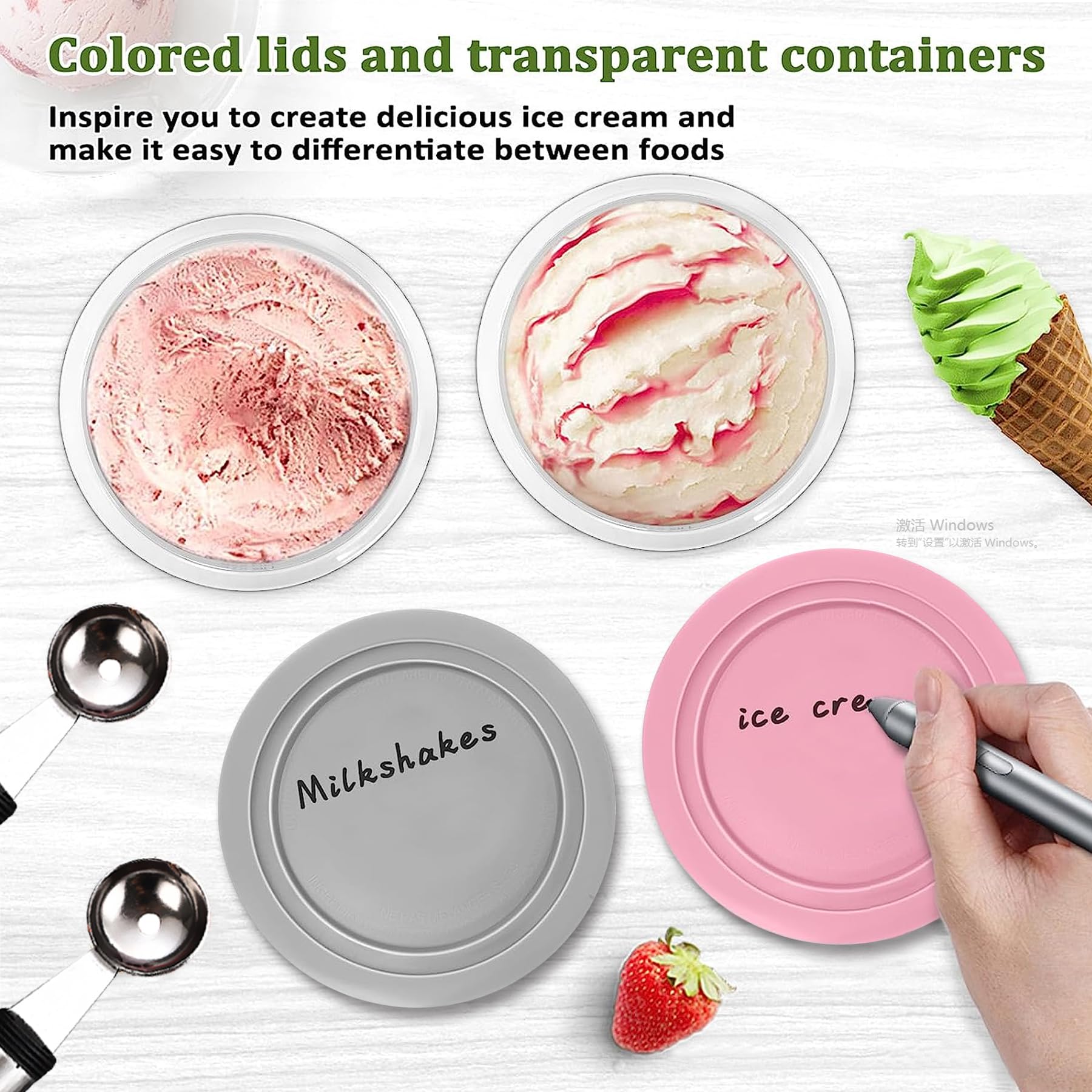 TKLIFE 16oz Cups containers,Extra Replacement Pints and Lids,storage container Compatible with Ninja Creami NC299 NC300 Series Creami Ice Cream Makers,Dishwasher Safe,Leak Proof Lids - 4 Pack