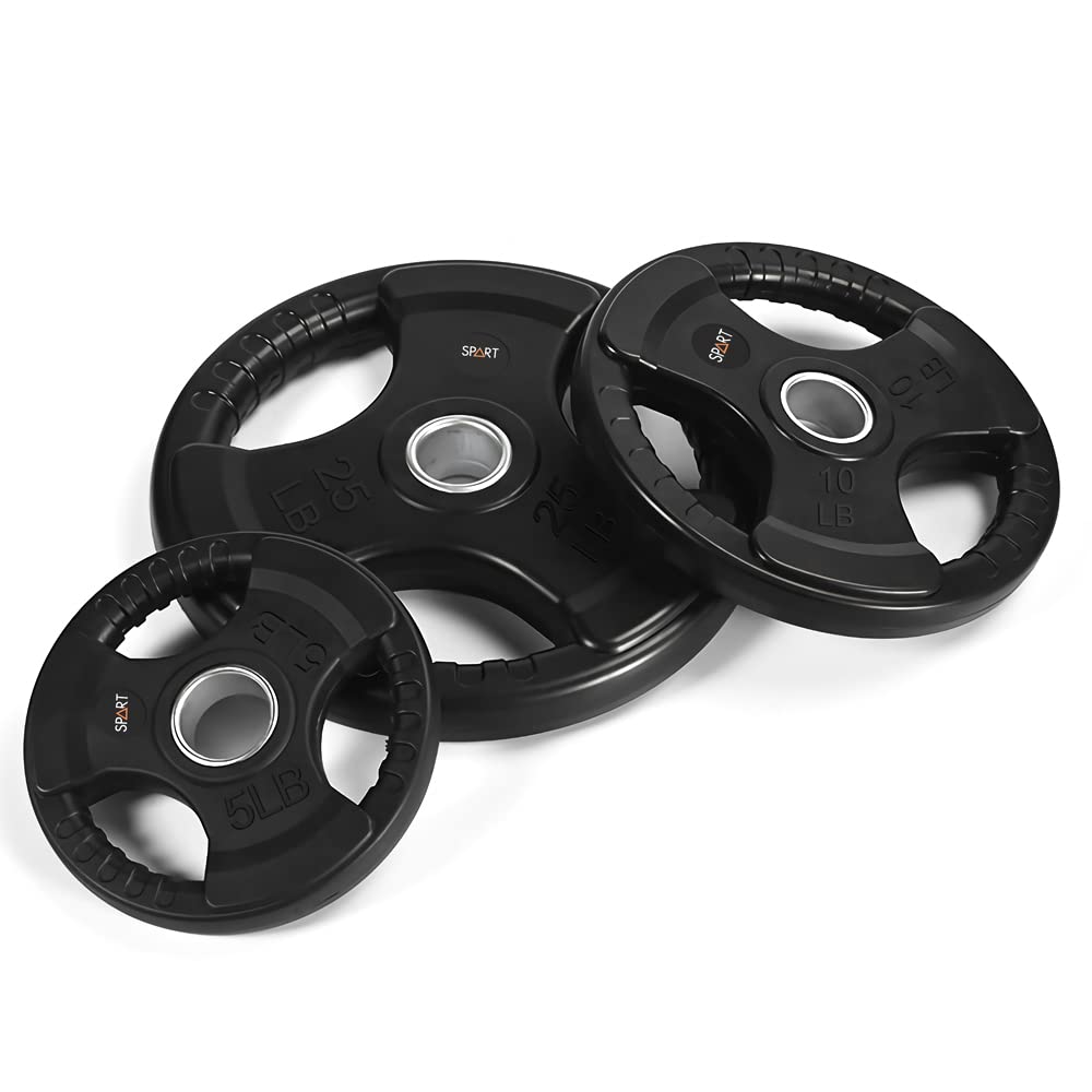 SPART Weight Plate 2-Inch Rubber Coated Olympic Grip Plate for Barbell,Solid Cast Iron Weight Plates in Pairs or Single for Strength Training,Weightlifting,Crossfit,Home Gym, 115LB Combo