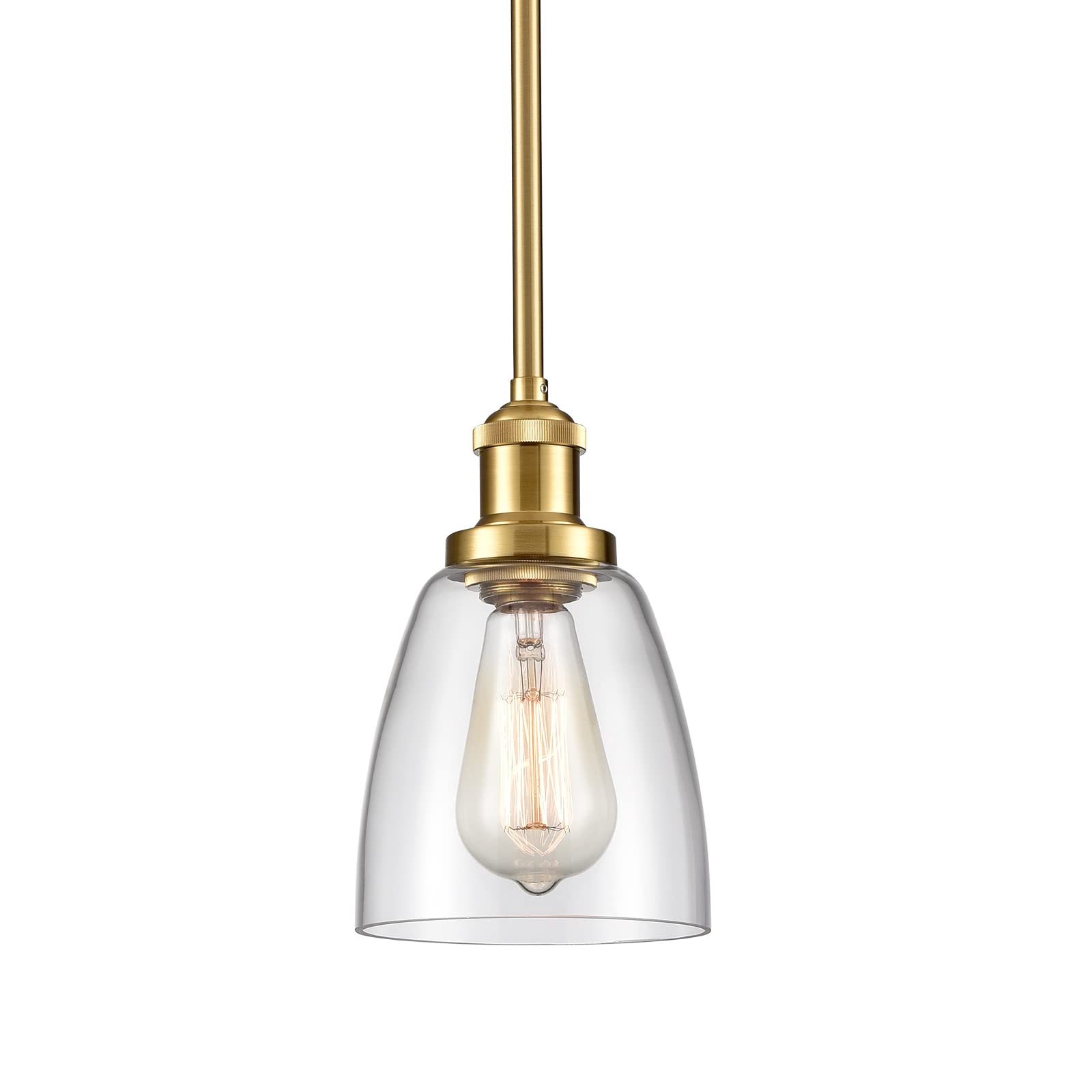 CLAXY Glass Pendant Lights Kitchen Island Mini Pendant Lighting Bell Shade Adjustable Rod Hanging Pendant Light Fixture Gold