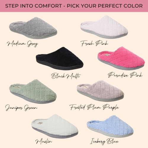 Dearfoams womens Leslie Quilted Terry Clog Slipper, Black Multi, Medium Wide US