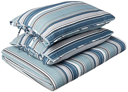 Stone Cottage Fresno Collection Quilt Set-100% Cotton, Reversible, Medium Weight Bedding with Matching Shams, Queen, Blue