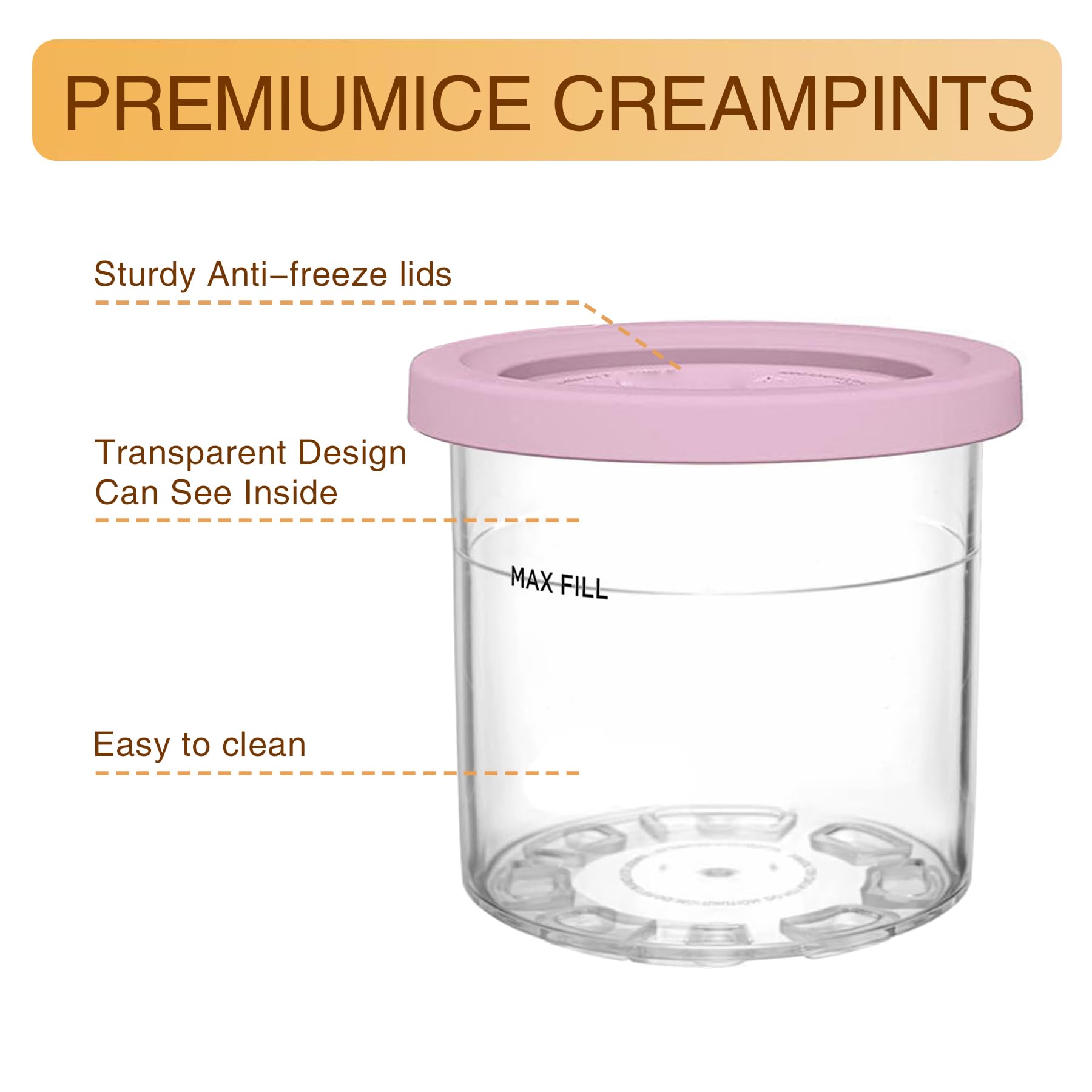 TKLIFE 16oz Cups containers,Extra Replacement Pints and Lids,storage container Compatible with Ninja Creami NC299 NC300 Series Creami Ice Cream Makers,Dishwasher Safe,Leak Proof Lids - 4 Pack