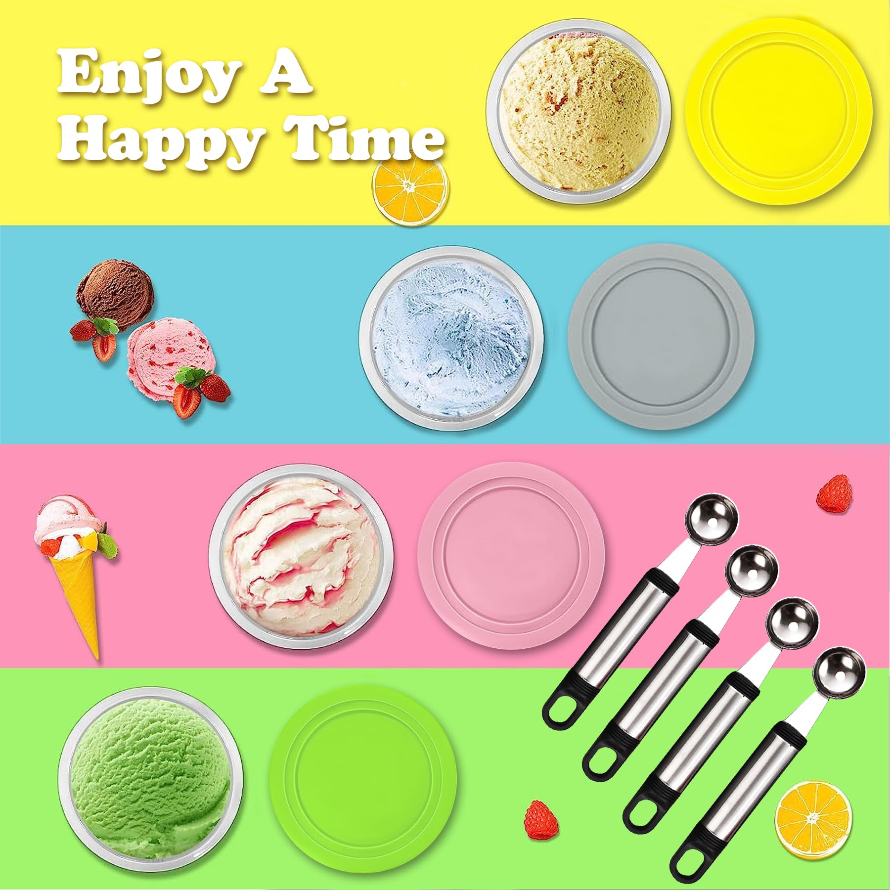 TKLIFE 16oz Cups containers,Extra Replacement Pints and Lids,storage container Compatible with Ninja Creami NC299 NC300 Series Creami Ice Cream Makers,Dishwasher Safe,Leak Proof Lids - 4 Pack