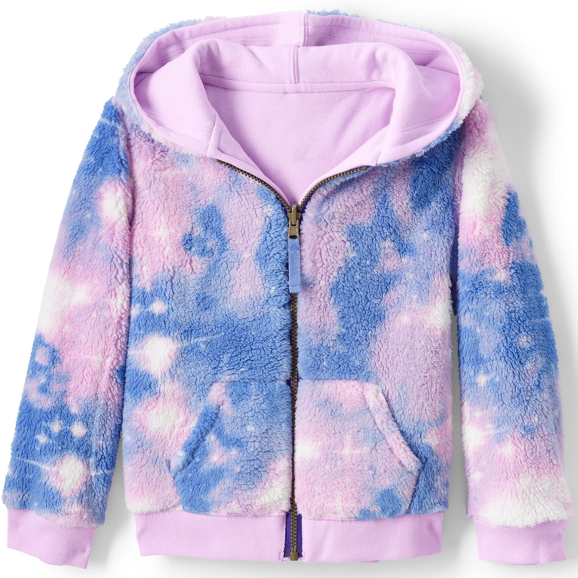 Lands' End Pattern Sherpa Lined Hoodie Lilac Thistle Galaxy Tie Dye Kids XX-Large 525169