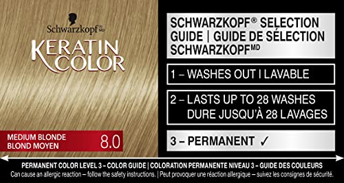 Schwarzkopf Keratin Color Permanent Hair Color Cream, 8.0 Medium Blonde