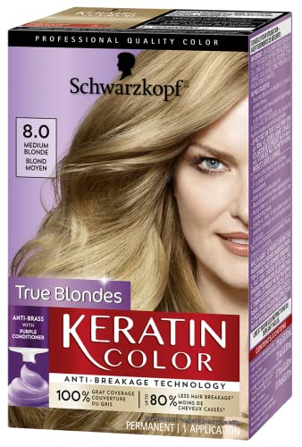 Schwarzkopf Keratin Color Permanent Hair Color Cream, 8.0 Medium Blonde