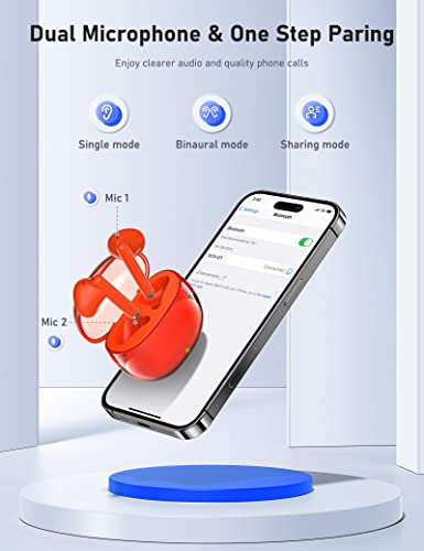 AFGHOA Wireless Earbuds for Samsung S23 Ultra S22 A53 Noise Canceling HiFi Stereo Bluetooth 5.3 Wireless Headset with Microphone in-Ear Headphone for iPhone 13 14 12 11 Google Pixel 7 6 6a Android Red