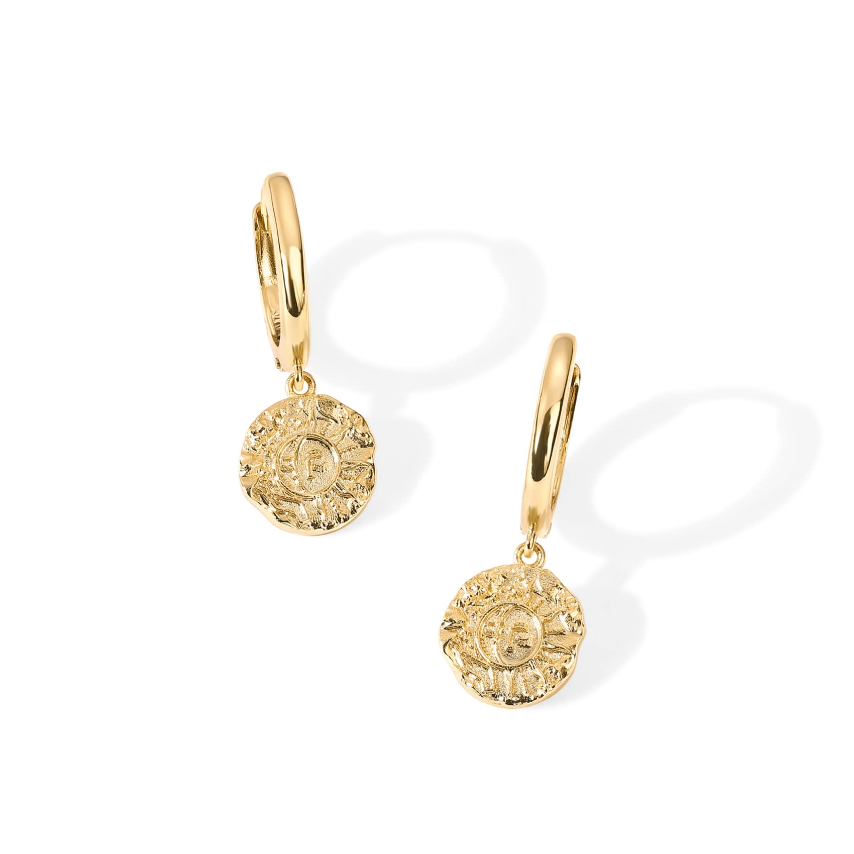 PAVOI 14K Yellow Gold Plated S925 Sterling Silver Post Lightweight Drop Dangle Huggie Hoop Earrings for Women | Dainty Coin Earrings