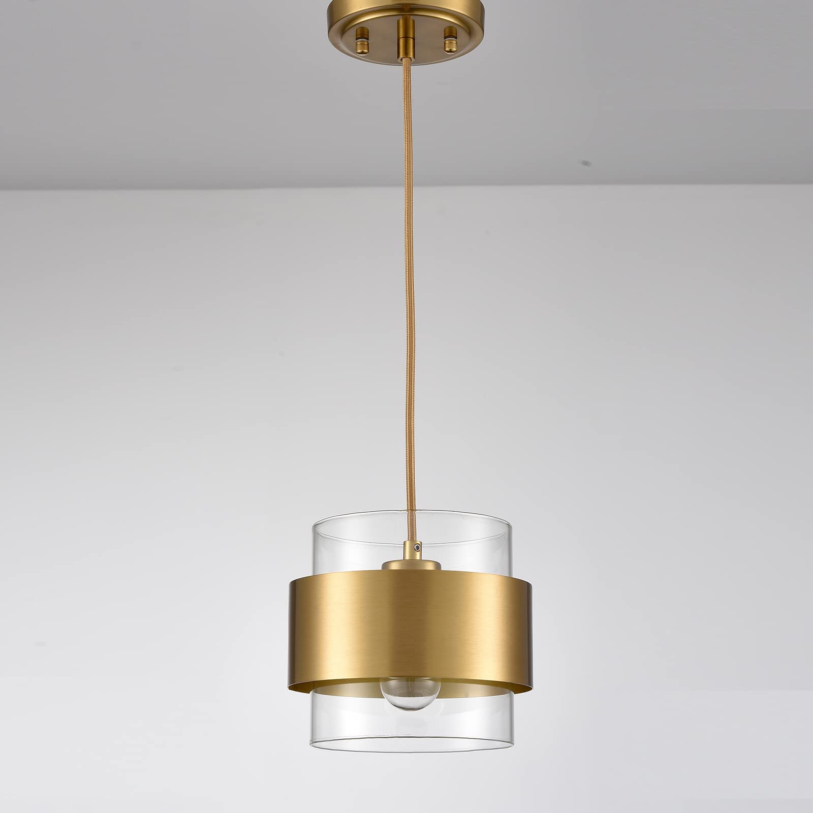 CLAXY Modern Brass Kitchen Pendant Light Height Adjustable Pendant Light Clear Glass Shade