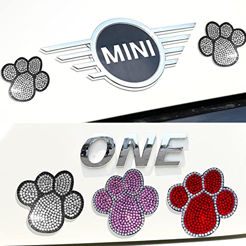 QODOLSI 2 PCS Crystal Car Decoration Stickers, Bling Rhinestone Dog Paw Print Stickers and Decals Car Accessories for Car Bumper Window Laptops Decoration (White)