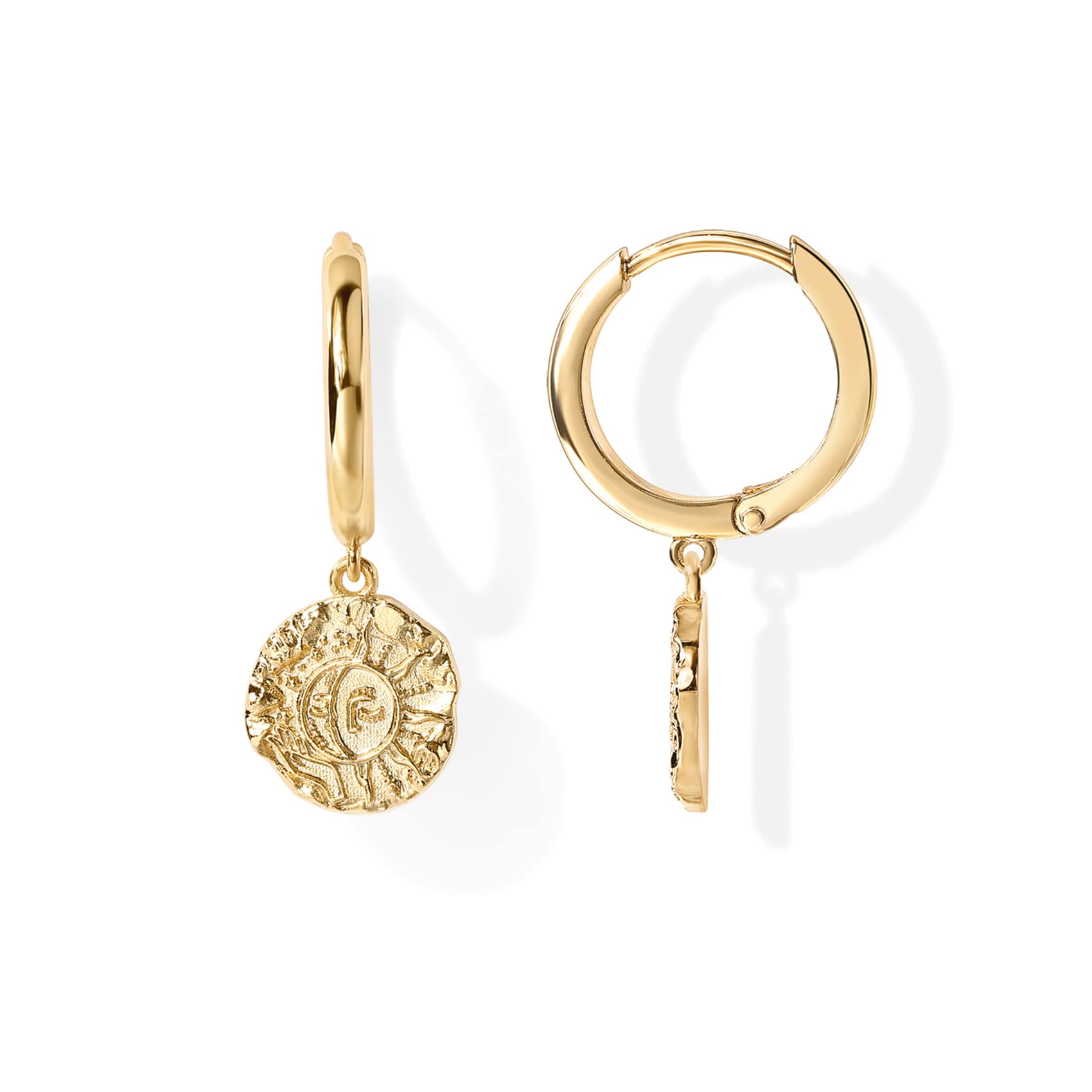 PAVOI 14K Yellow Gold Plated S925 Sterling Silver Post Lightweight Drop Dangle Huggie Hoop Earrings for Women | Dainty Coin Earrings