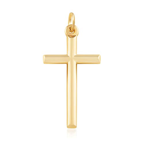 JULIETTE COLLECTION 14K Yellow Gold Rounded Edge Cross Religious Pendant/Charm for Men and Women