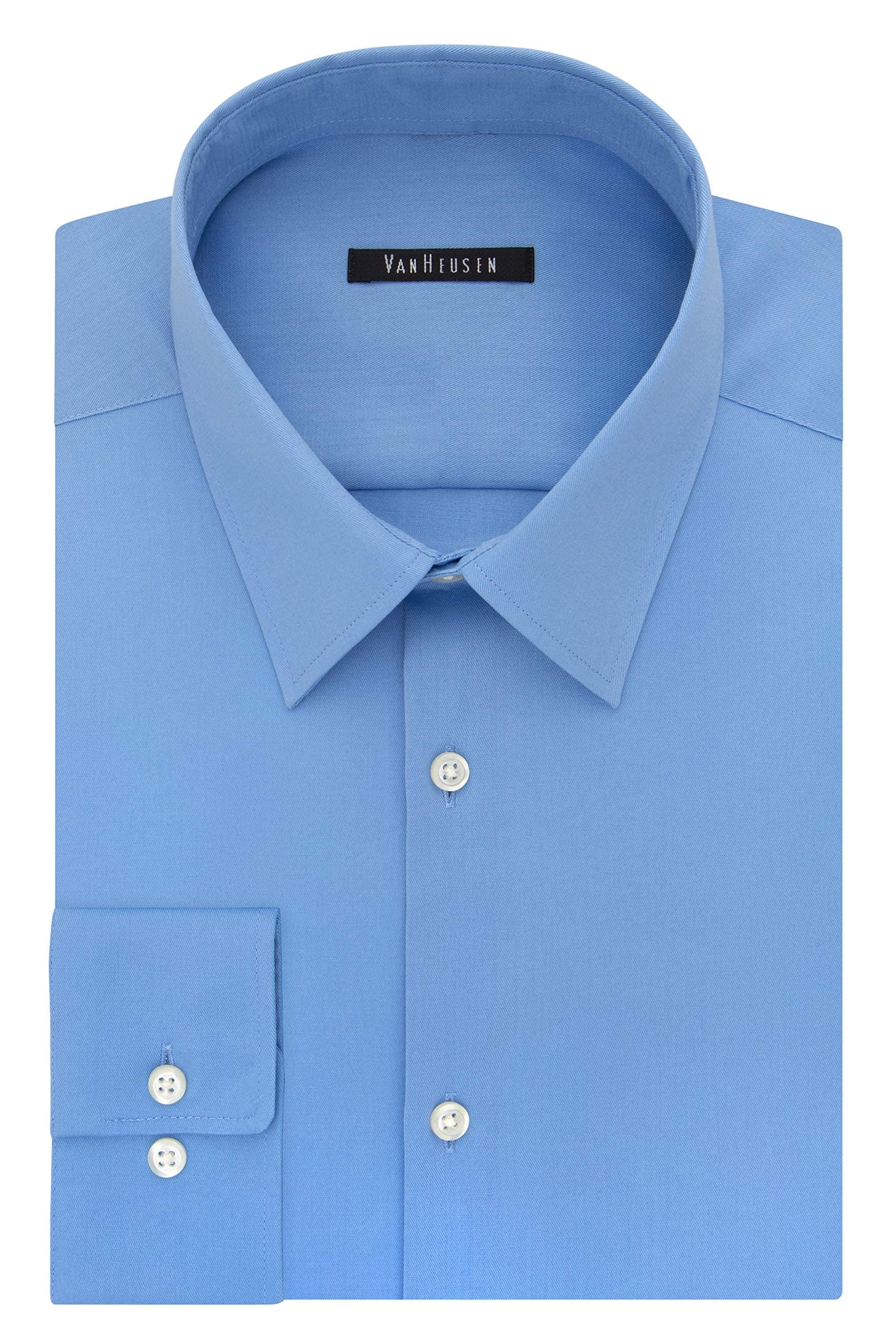 Van Heusen Men's Dress Shirt Slim Fit Flex Collar Stretch Solid, Blue Frost, 17" Neck 36"-37" Sleeve