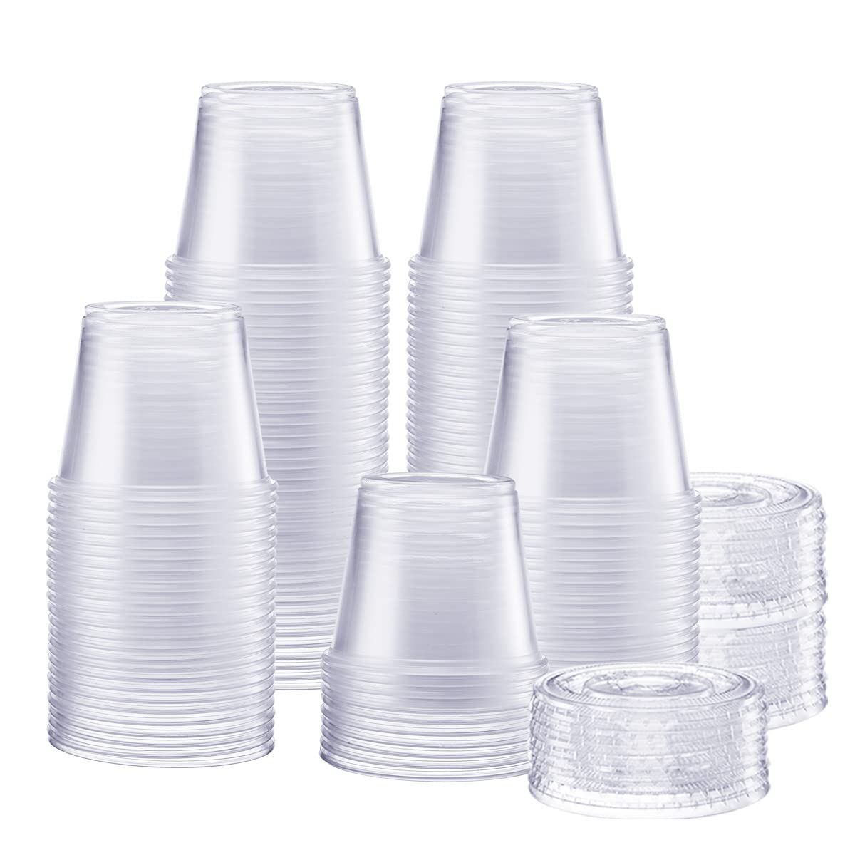 Comfy Package [5.5 oz. - 200 Count Clear Disposable Plastic Portion Cups with Lids - Soufflé Cups, Jello Shot Cups With Lids, Clear Plastic Containers Perfect for salad Dressing and More