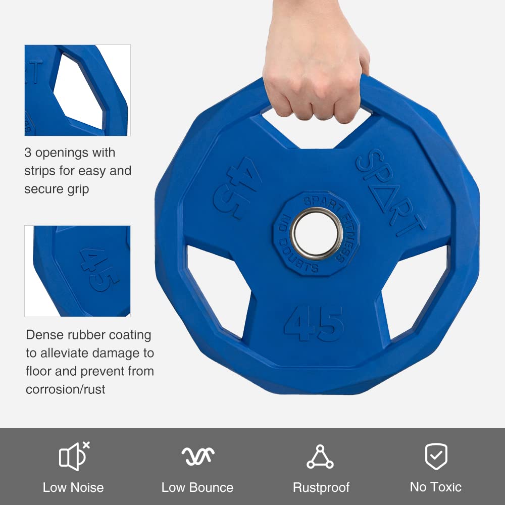 SPART Color Coded Weight Plate 2-Inch Rubber Coated Olympic Grip Plate for Barbell,Solid Cast Iron Weight Plates for Strength Training,Weightlifting,Crossfit,Home Gym, 275LB Combo