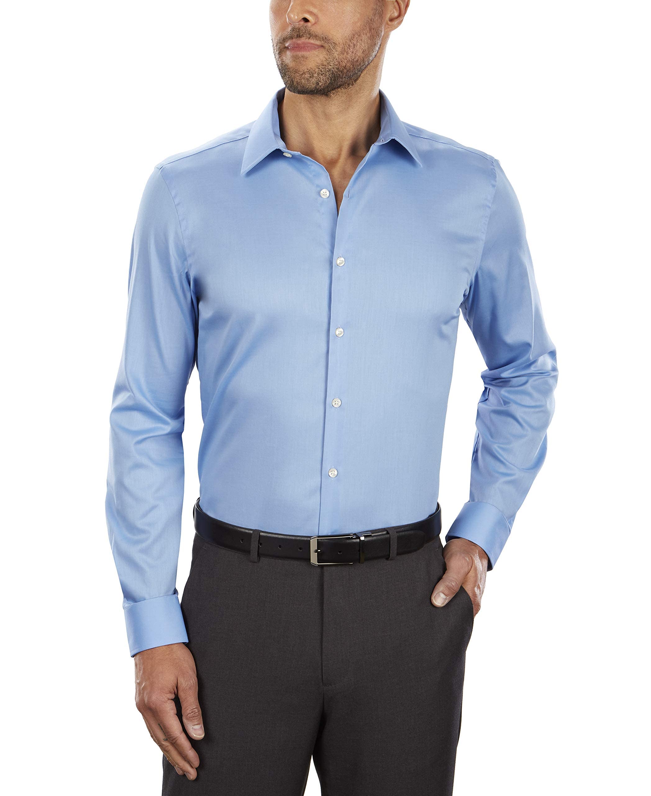 Van Heusen Men's Dress Shirt Slim Fit Flex Collar Stretch Solid, Blue Frost, 17" Neck 36"-37" Sleeve