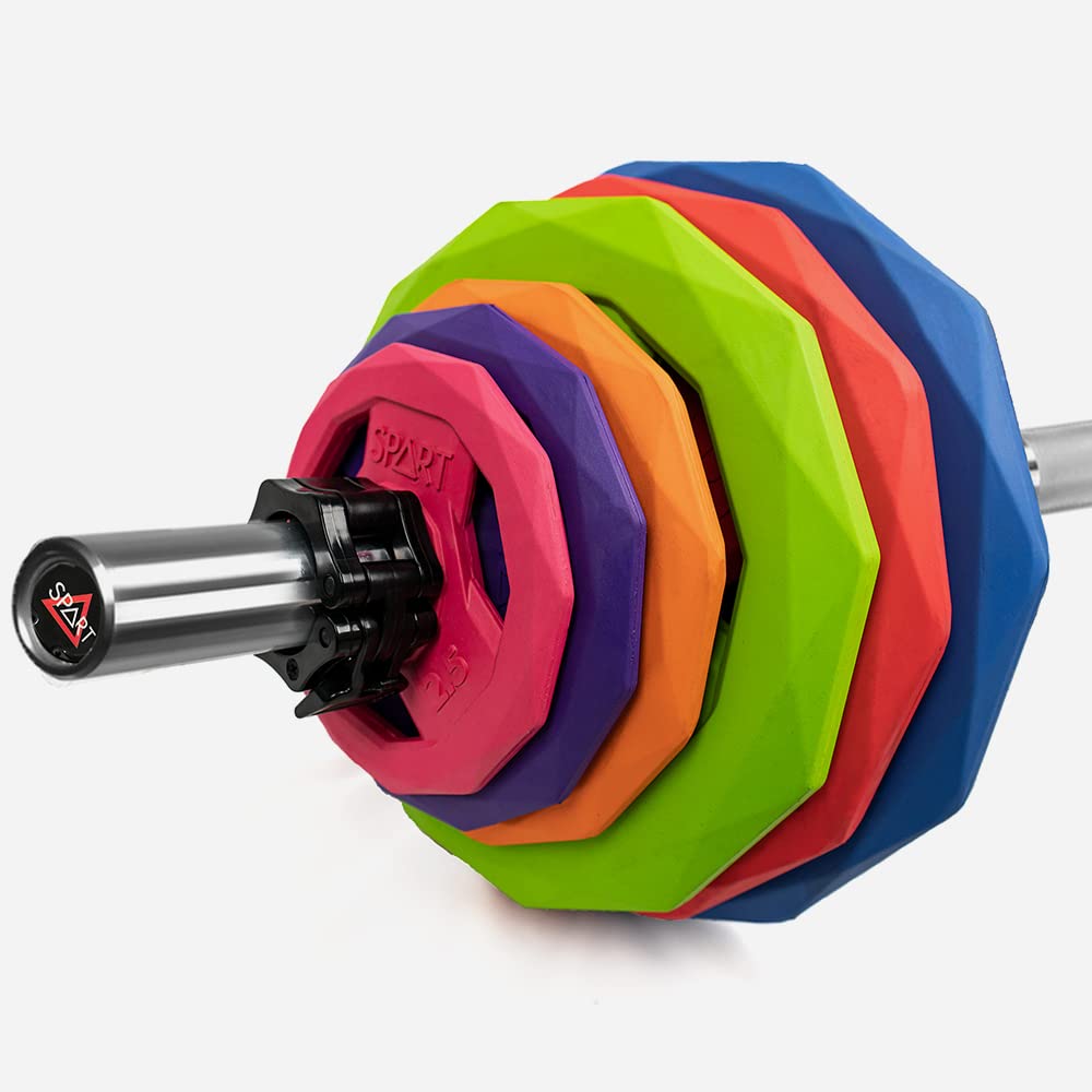 SPART Color Coded Weight Plate 2-Inch Rubber Coated Olympic Grip Plate for Barbell,Solid Cast Iron Weight Plates for Strength Training,Weightlifting,Crossfit,Home Gym, 275LB Combo
