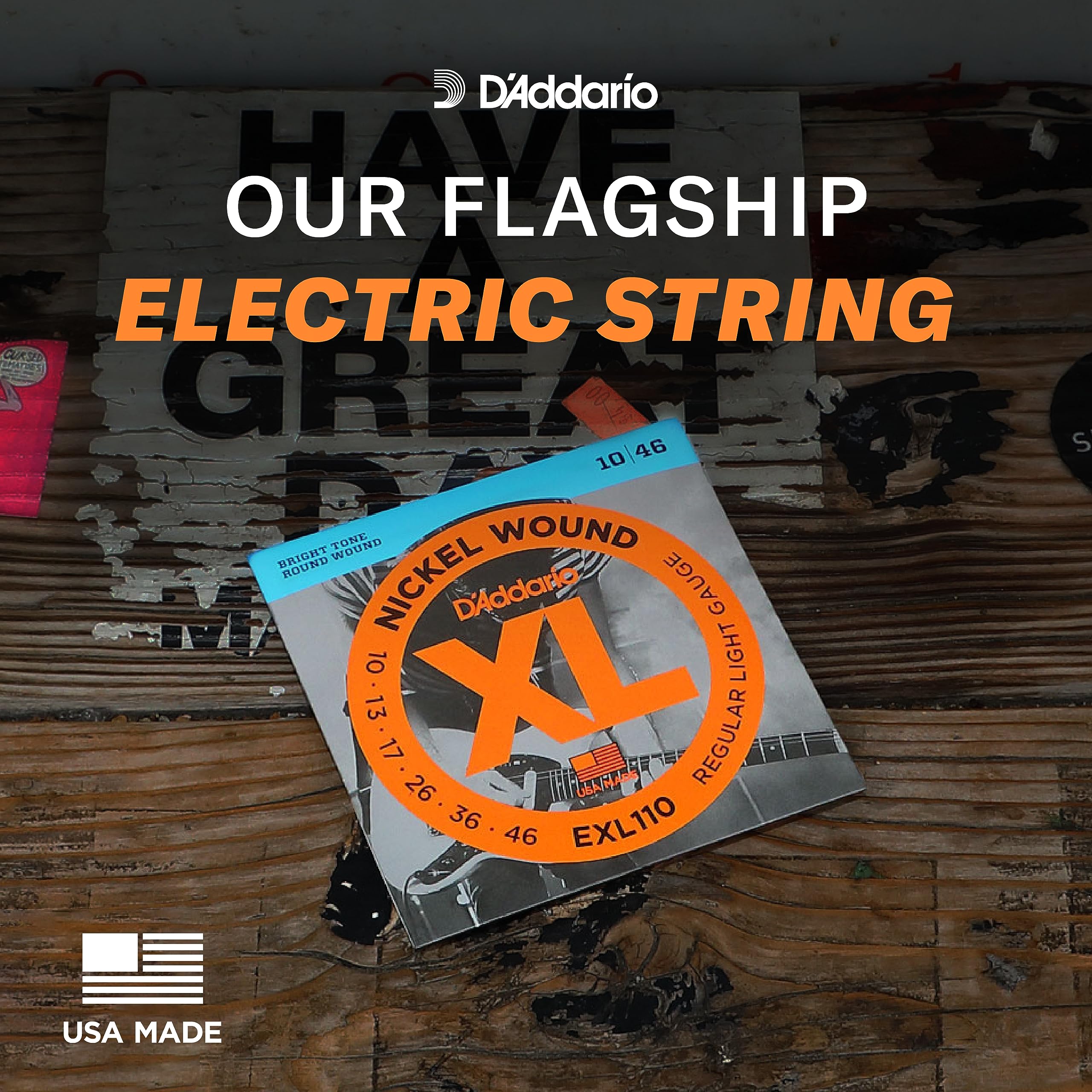D'Addario Guitar Strings - XL Nickel Electric Guitar Strings - EXL110W - Perfect Intonation, Consistent Feel, Reliable Durability - For 6 String Guitars - 10-46 Regular Light Wound Third