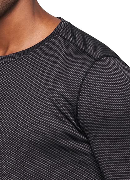 RBX Men's Textured Quick Drying Long Sleeve Performance Tee Jacquard Black-Charcoal XL
